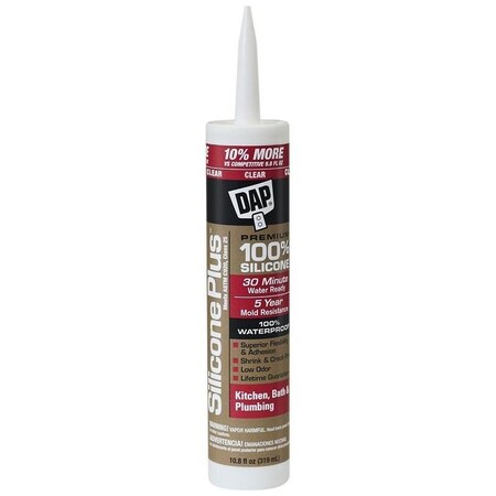 Dap Silicone Plus 0 Sealant, Clear, 40 to 300 deg F, 101 floz Cartridge 8781 | Zoro